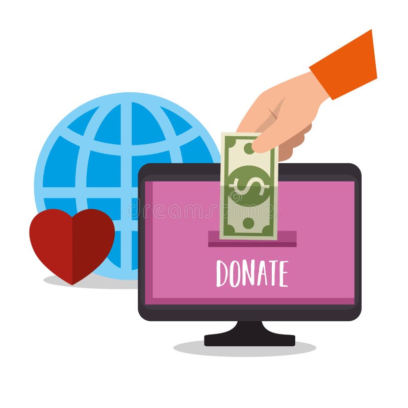 Computer with Charity Donation Online Stock Vector - Illustration of ...