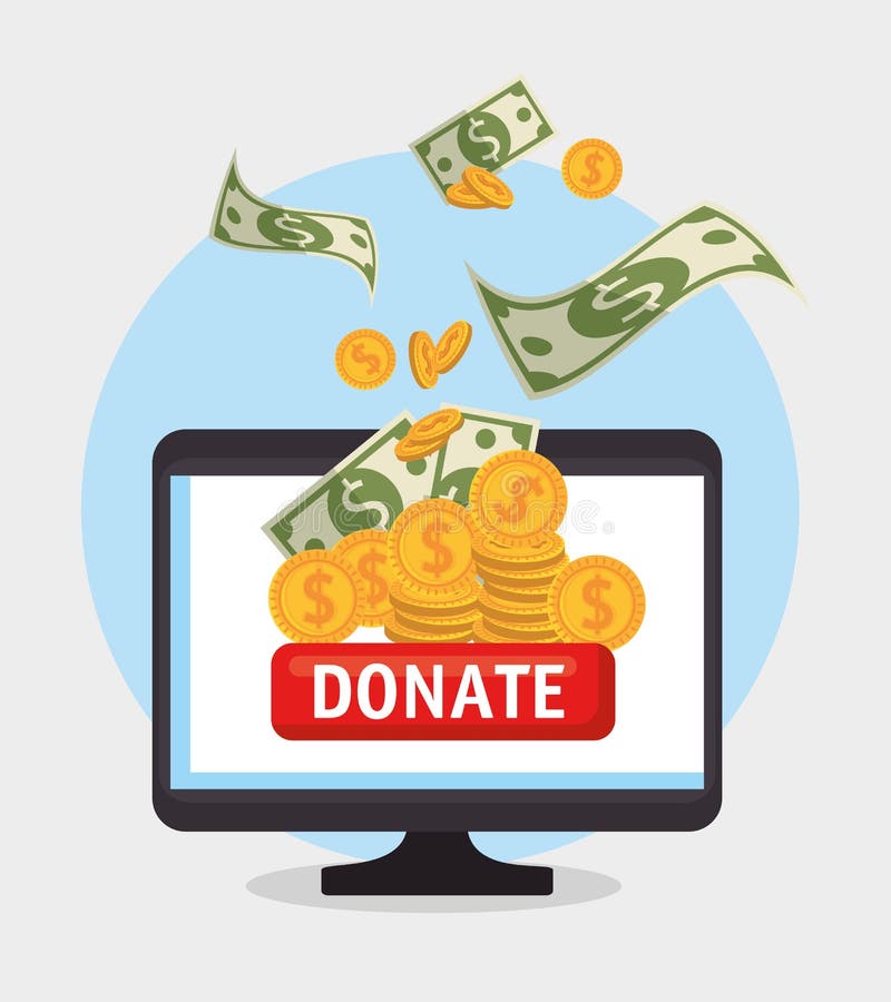 Computer with Charity Donation Online Stock Vector - Illustration of ...