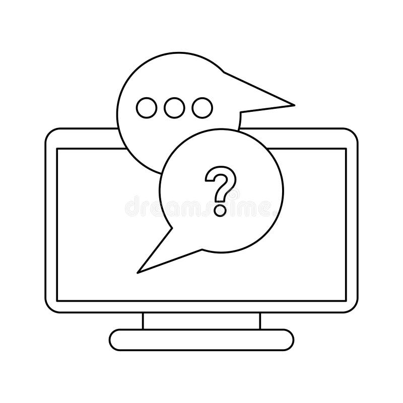Computer with Chat Bubbles Black and White Stock Vector - Illustration ...