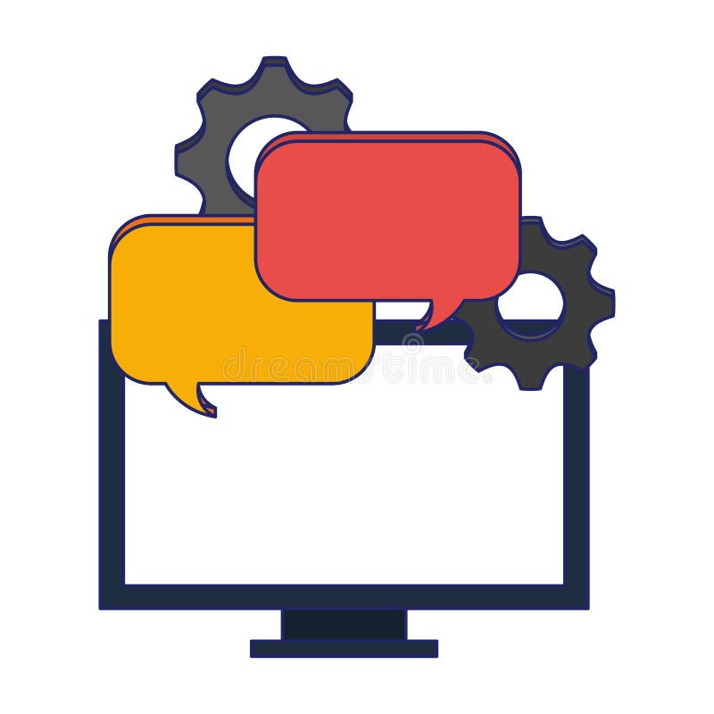 Computer with Chat Bubbles and Gears Stock Vector - Illustration of ...