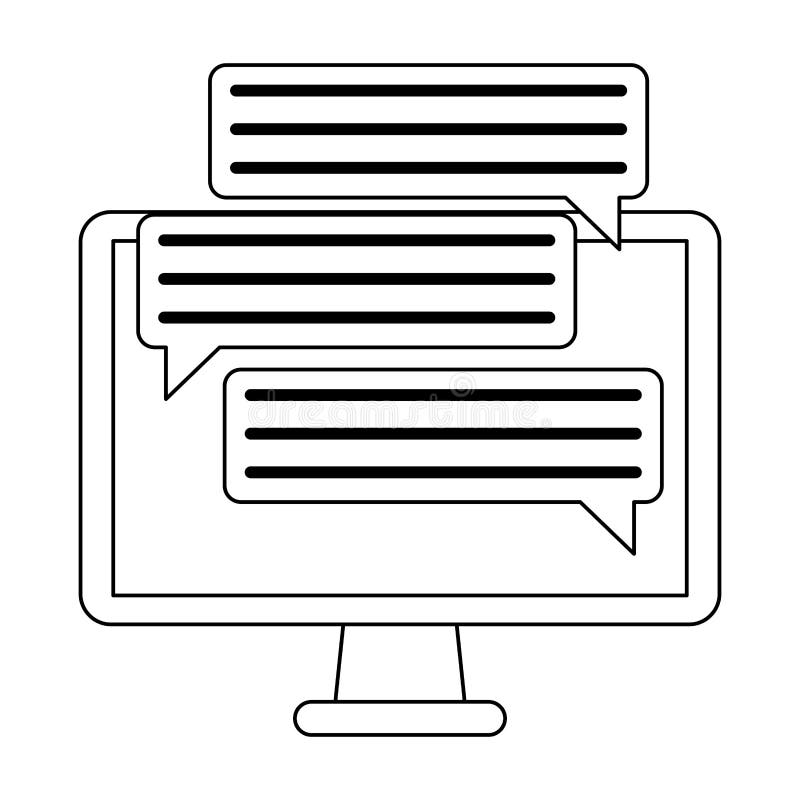 Computer with Chat Bubbles Blue Lines Stock Vector - Illustration of ...