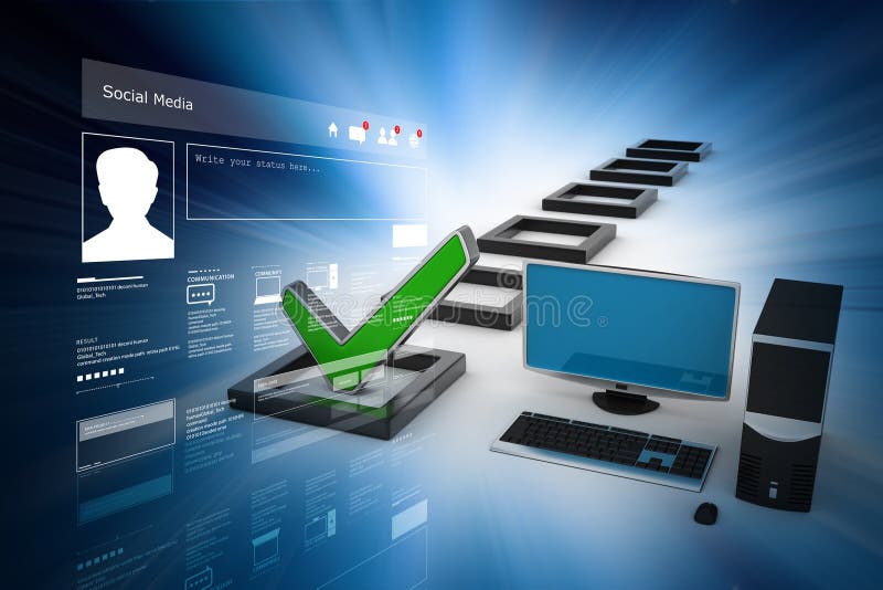 Computer with check mark stock illustration. Illustration of desktop ...