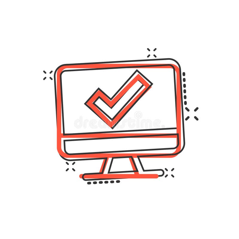 Computer Check Mark Icon in Comic Style. Survey Approval Cartoon Vector ...
