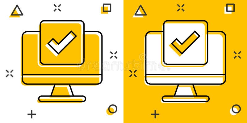 Computer Check Mark Icon in Comic Style. Survey Approval Cartoon Vector ...