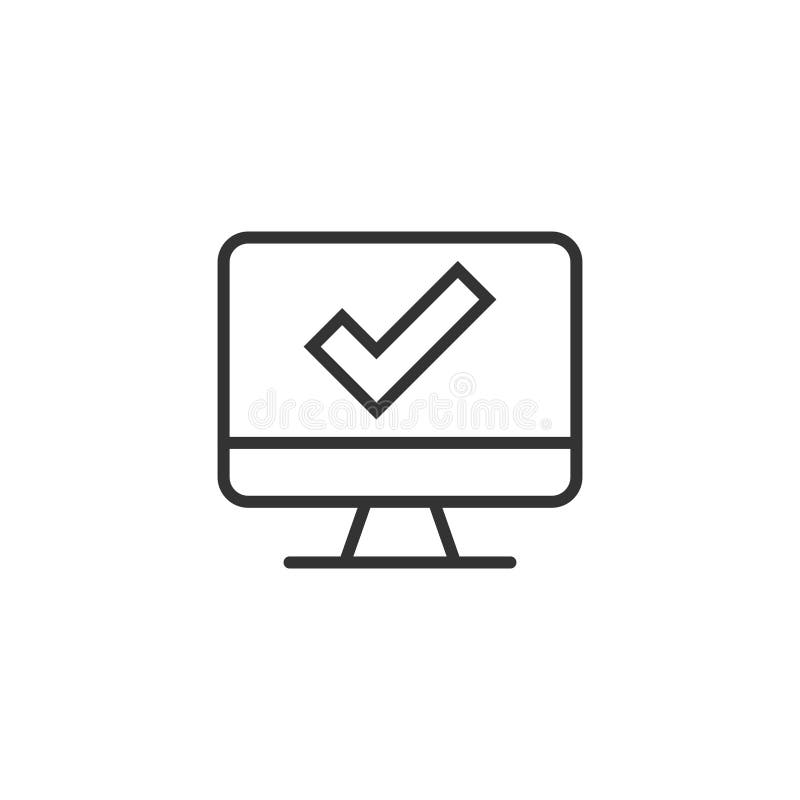 Computer Check Mark Icon in Flat Style. Survey Approval Vector ...