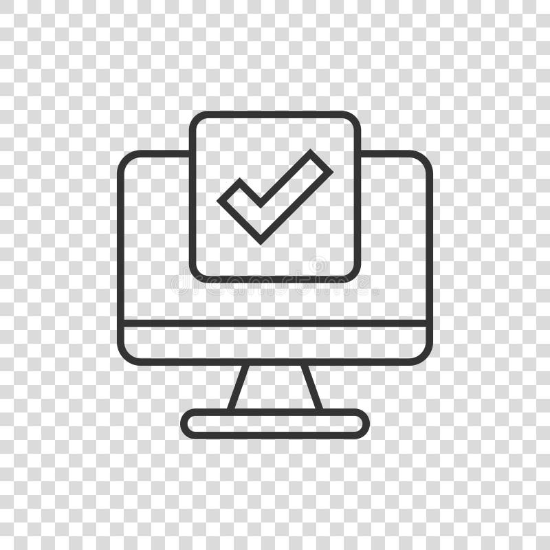 Computer Check Mark Icon in Flat Style. Survey Approval Vector ...