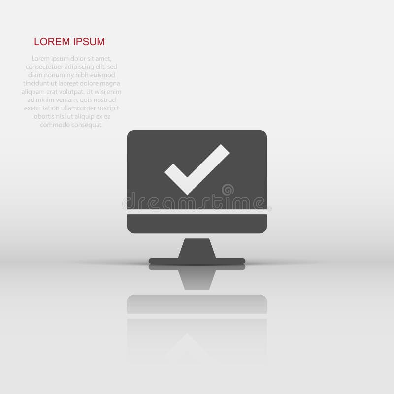 Computer Check Mark Icon in Flat Style. Survey Approval Vector ...