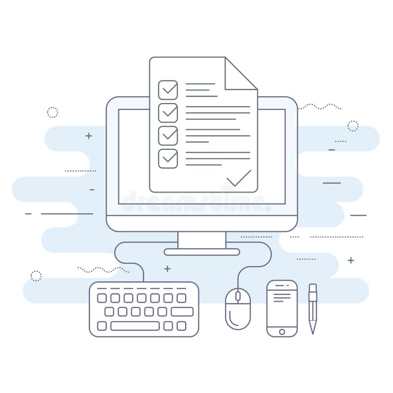 Computer with Checklist, Agenda or Day Plan - Workplace Icon Stock ...