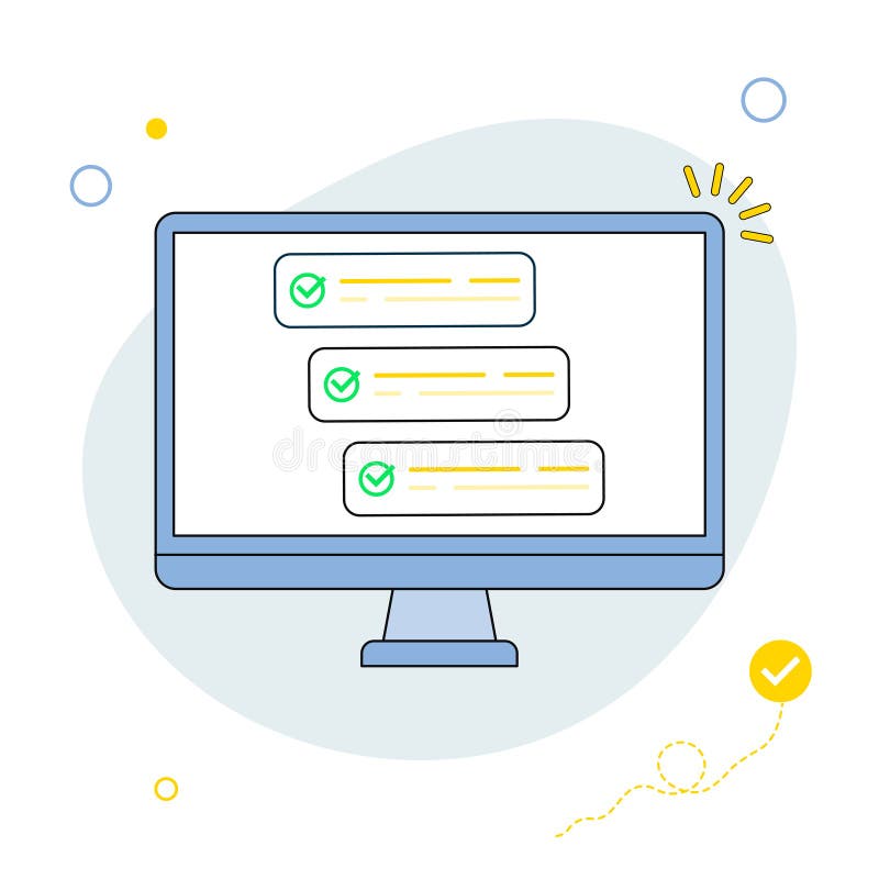 Computer with Checklist. Cartoon Computer with Checkmarks Document or ...