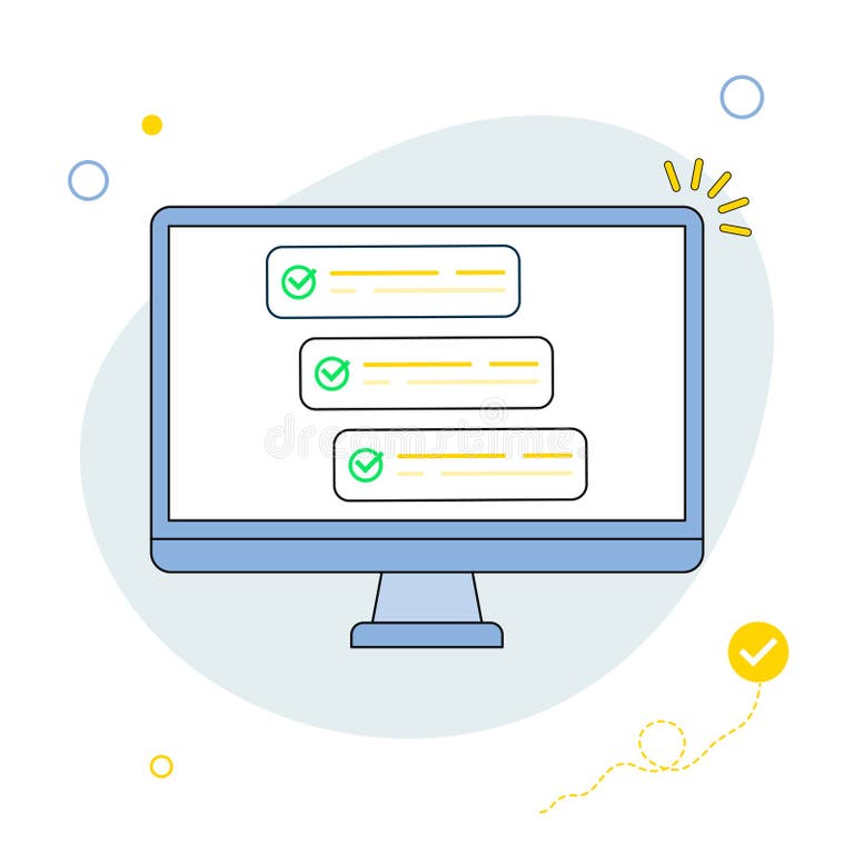 Computer with Checklist. Cartoon Computer with Checkmarks Document or ...