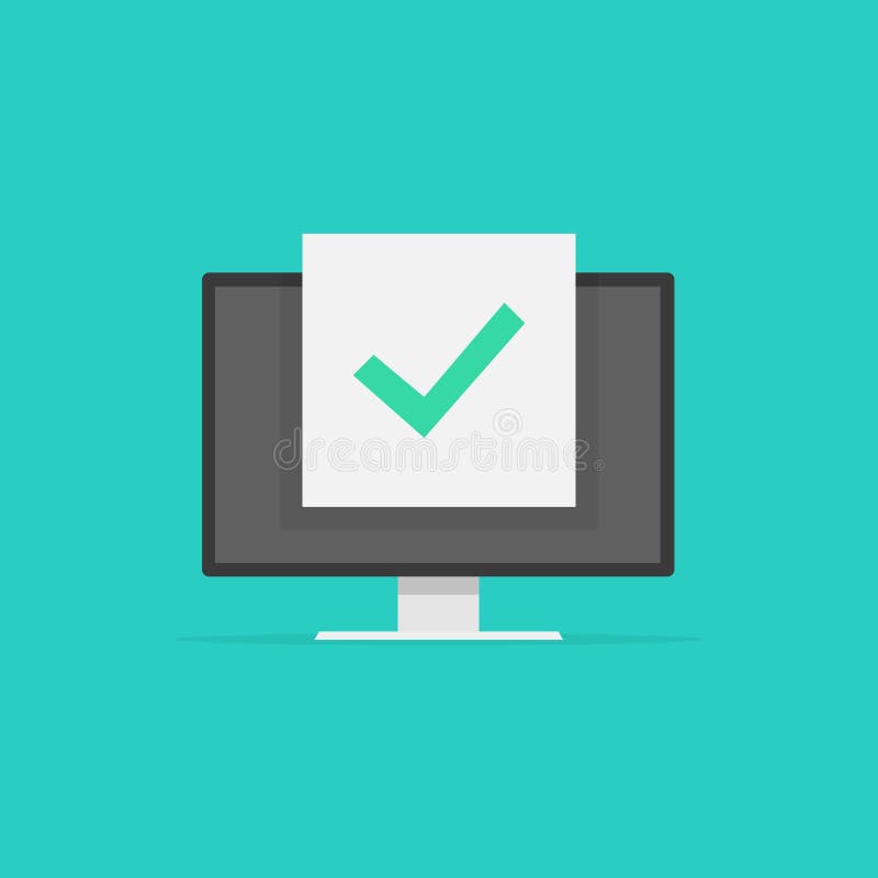 Computer with Checkmark, Monitor Approved Tick Notification, Idea of ...