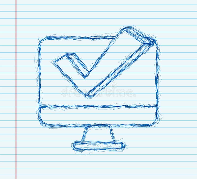 Computer with Checkmark. Sketch Icon. Approved Choice. Accept or ...