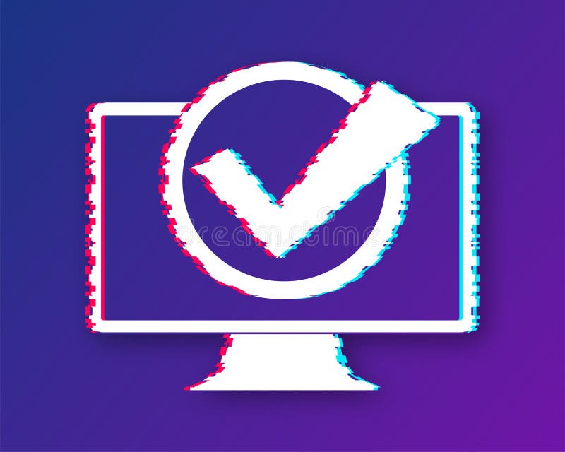 Computer with Checkmark or Tick Notification in Bubble. Approved Choice ...