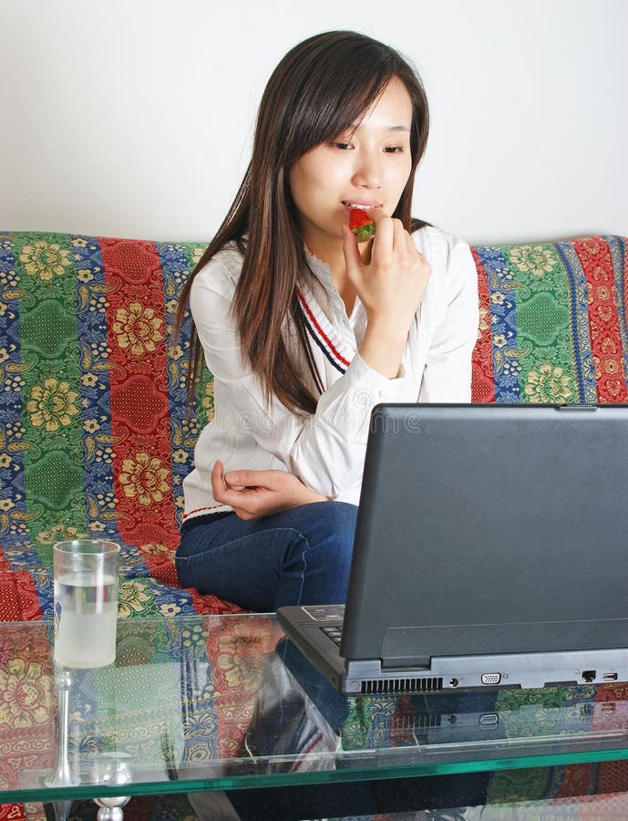 Computer Chinese girl stock photo. Image of body, cheerful - 18573782