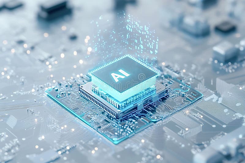 Artificial Intelligence Chip Processing Data on Circuit Board Stock Illustration - Illustration ...