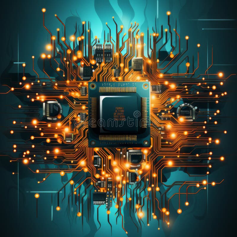 A Computer Chip on a Black Background with Glowing Lights Stock ...