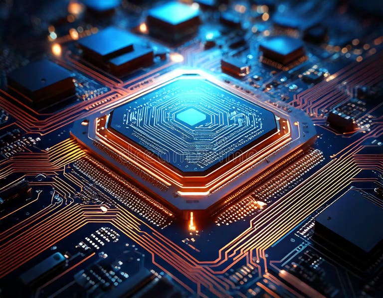 A Computer Chip with a Blue Background Stock Image - Image of blue ...