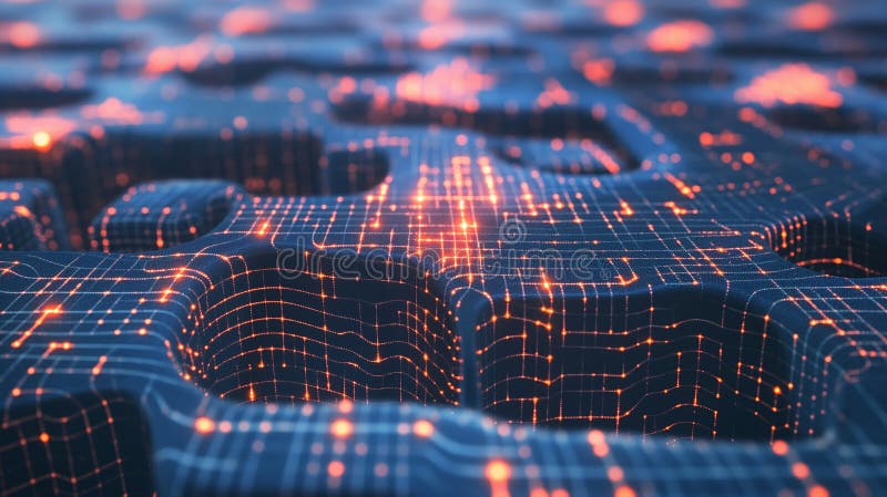 A Computer Chip with a Blue Background and Orange Lines. Neural Network ...