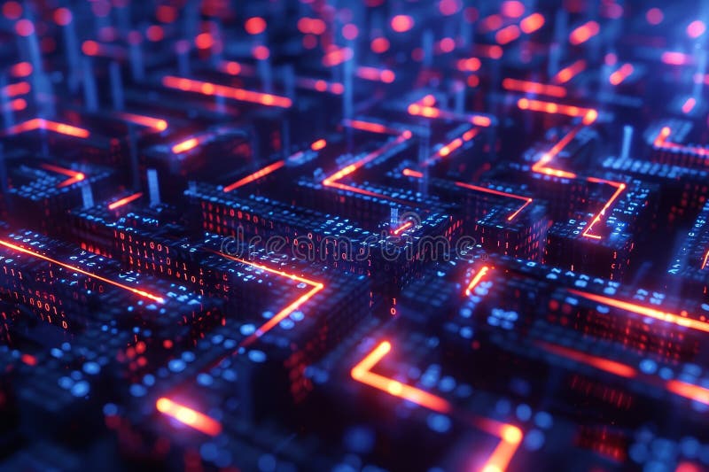 A Computer Chip with a Blue Background and Red Lines Stock Image ...