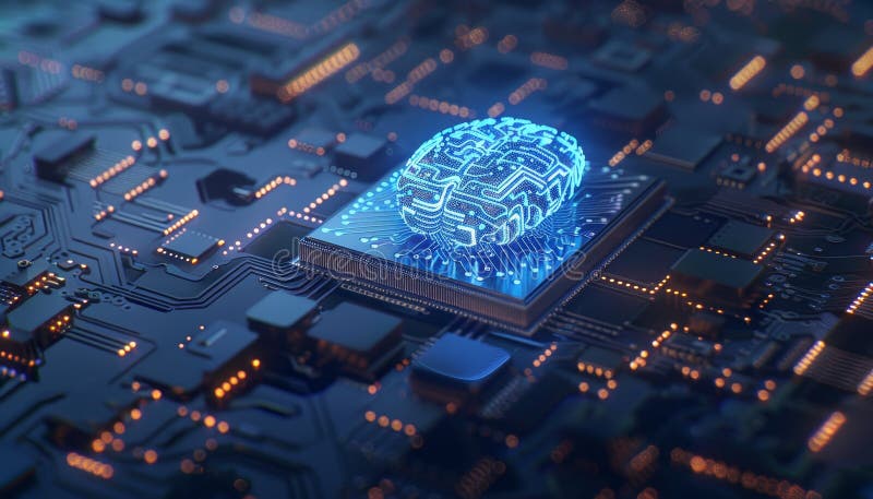 A Computer Chip with a Blue Brain on it by AI Generated Image Stock ...