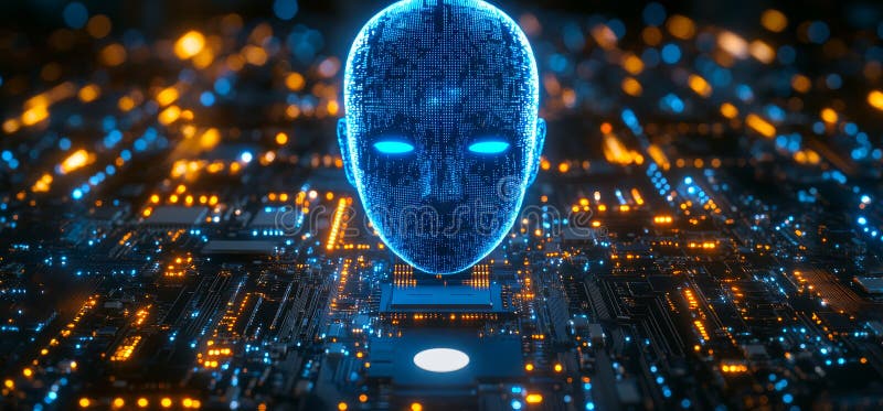 A Computer Chip with a Blue Face on it Stock Illustration ...