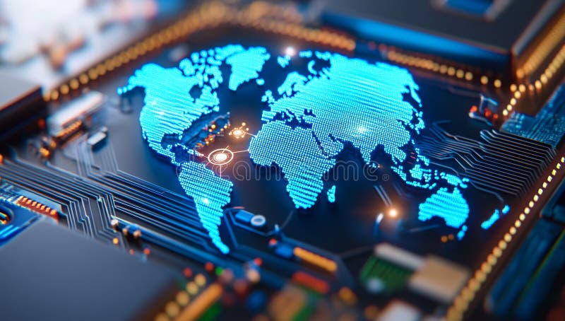 A Computer Chip with a Blue Globe on it Stock Image - Image of ...