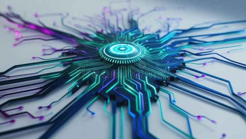 Computer Chip with Blue and Green Light Emitting from Its Surface in a ...