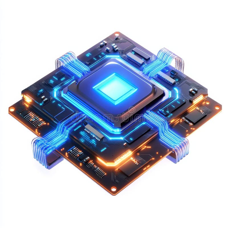 A Computer Chip with a Blue Light on it Stock Illustration ...