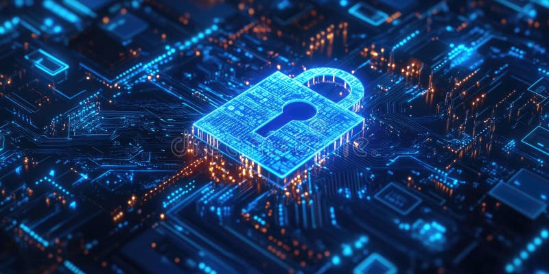 Computer Chip with a Blue Lock on it Stock Image - Image of code ...