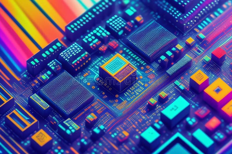 A Computer Chip with a Blue and Orange Circuit Board with a Small ...