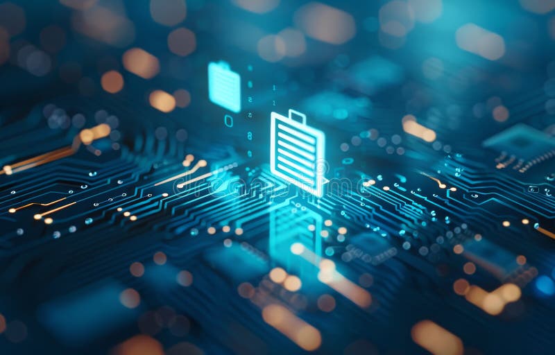 A Computer Chip with a Blue and Orange Design on it Stock Image - Image ...