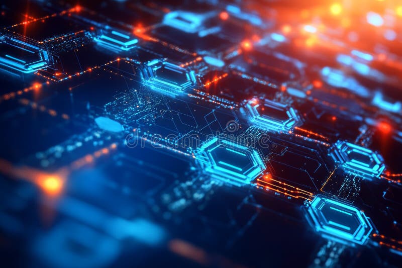 A Computer Chip with Blue and Orange Squares Stock Illustration ...