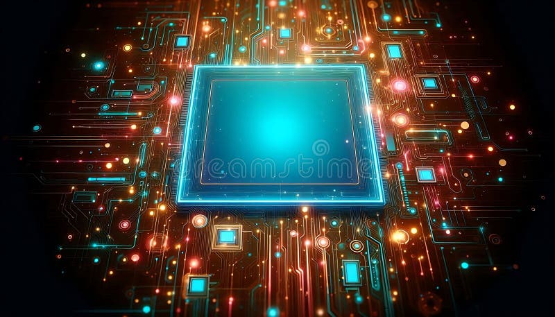 A Computer Chip with a Blue Square in the Middle. the Chip is ...