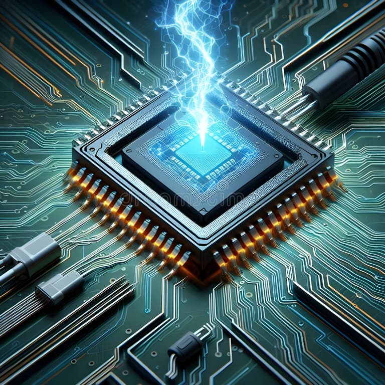 Computer chip on a board stock illustration. Illustration of microchip ...