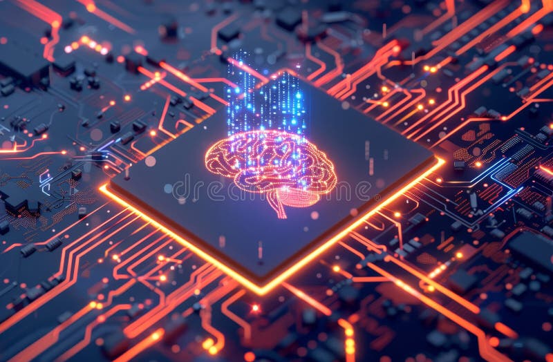 A Computer Chip with a Brain on it by AI Generated Image Stock Image ...