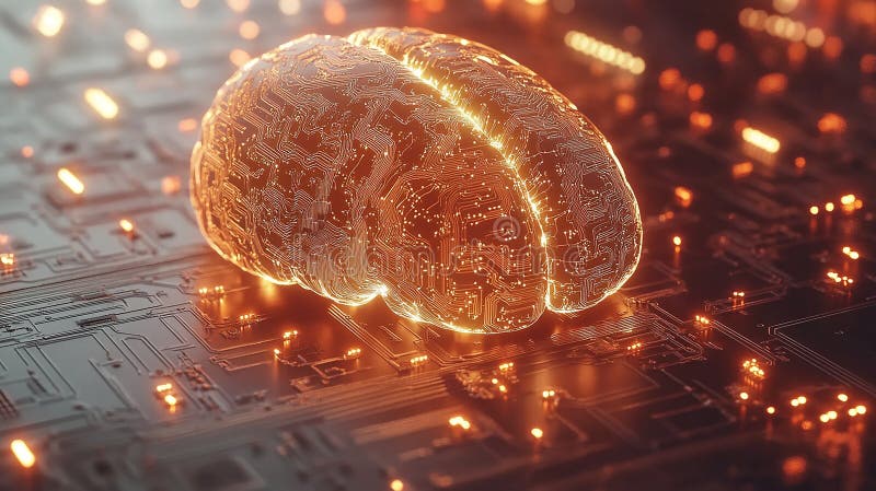 A Computer Chip with a Brain on it. the Brain is Orange and Yellow. the ...