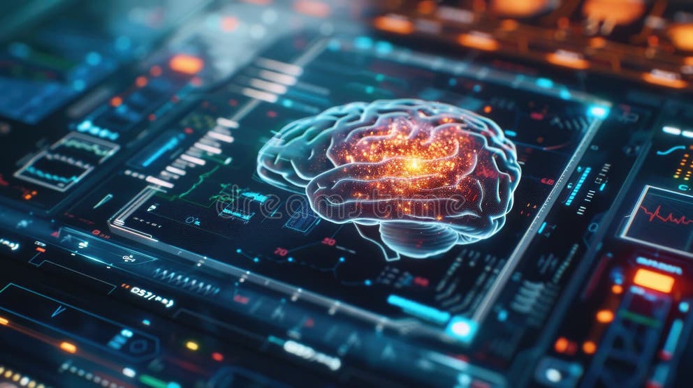 Computer Chip with Brain Design Stock Illustration - Illustration of ...