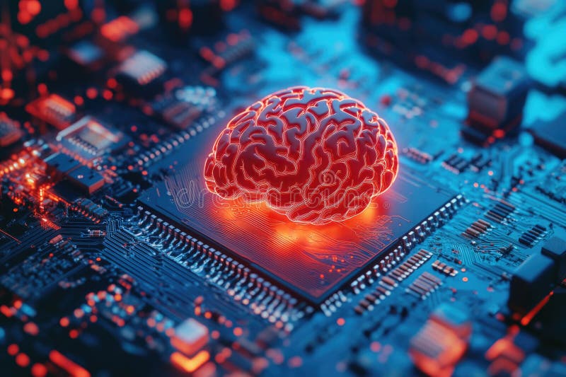 Computer Chip with Brain Illustration Stock Photo - Image of computer ...