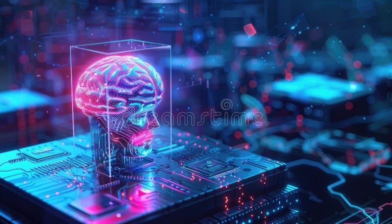 A Computer Chip with a Brain Inside of it by AI Generated Image Stock ...