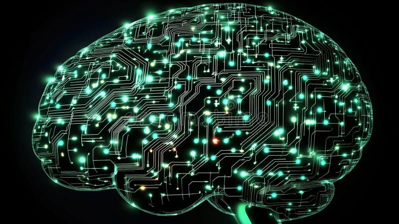 A Computer Chip with a Brain on it. the Brain is Orange and Yellow. the ...