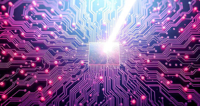 Computer Chip with a Bright Light Shining on it Stock Illustration ...