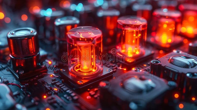 A Computer Chip with a Bunch of Glowing Tubes on it Stock Photo - Image ...