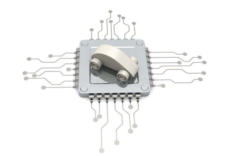 Computer Chip and Car Model Stock Illustration - Illustration of smart ...
