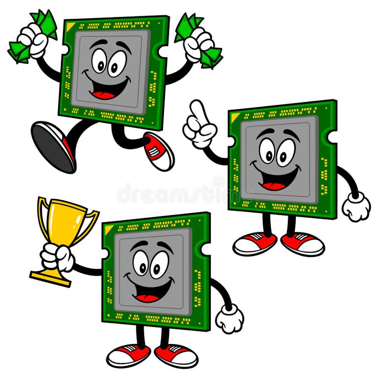 Computer Chip Character Set 01 Stock Vector - Illustration of silicon ...