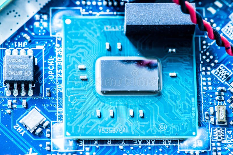 Computer Technology: Close Up of a Computer Chip on a Circuit Board ...