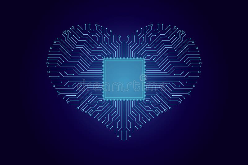 Computer Chip and Circuit Board Made in Form of Heart. Modern ...