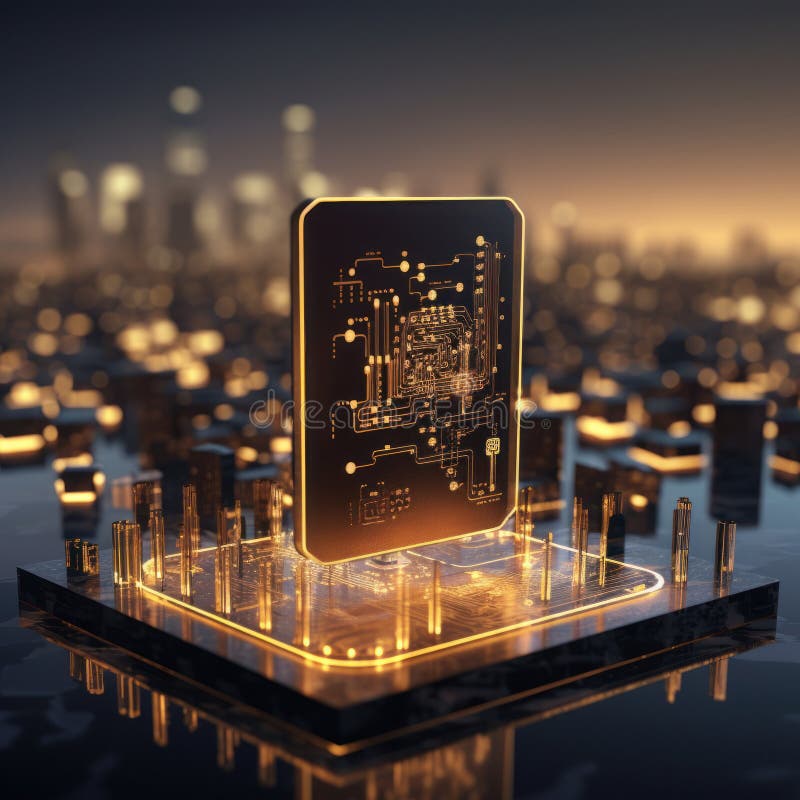 A computer chip on a city stock illustration. Illustration of computer ...
