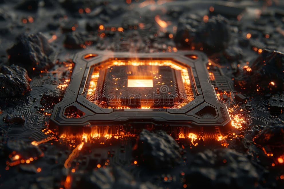 Computer Chip Close Up Top View. Close-up Concept of a Burning ...