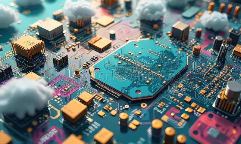 Computer Chip with Cloud in the Background Stock Illustration ...