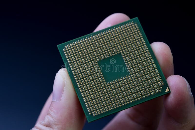 Computer Chip, CPU in Real Human Hand with Dark Black Background Stock ...